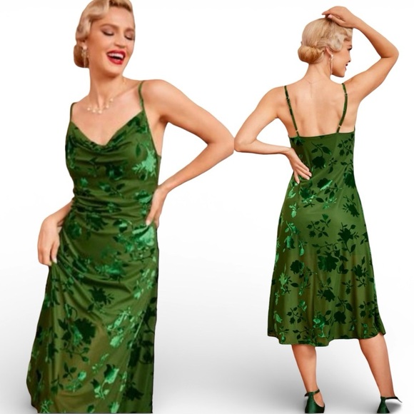 Retro Stage | Dresses | Retro Stage Cocktail Slip Dress Green Velvet ...